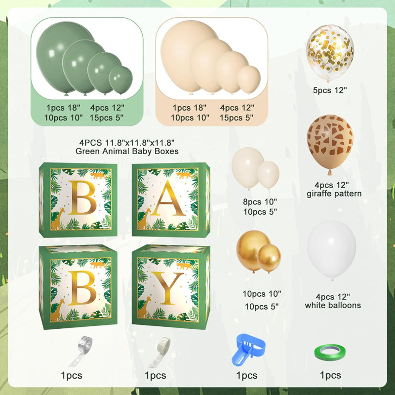 The Holiday Aisle® Safari Balloons Garland Arch Kit with 4Pcs Sage Green,Party Supplies | Wayfair